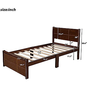 ATH-S Twin Size Platform Bed, Wood Platform Bed Frame with Headboard and Footboard, Solid Wood Legs, Wood Slats Support, No Box Spring Needed, Easy Assembly, Platform Bed Frame for Kids Teens Adults(W