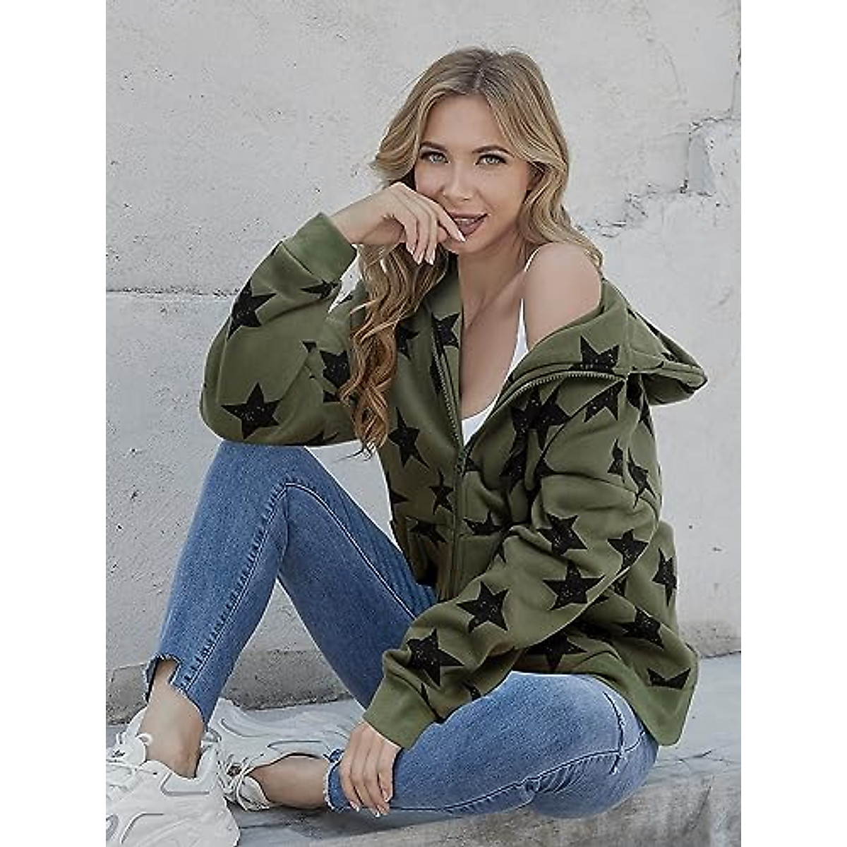 MOUSYA Women’s Skeleton Oversized Zip Up Hoodie Y2k Skull Sweashirt Rhinestone Graphic Hoodies Fall Long Sleeve Pullover Tops A-green