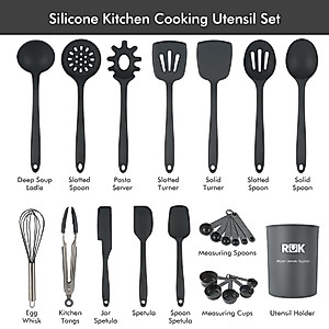 Kitchen Utensils Set, 24 Pcs Silicone Cooking Baking Spatula Spoon Utensils Sets with Holder for Nonstick Cookware, 446°F Heat Resistant, Kitchen Gadgets Tools Essentials for New Home, Dishwasher Safe