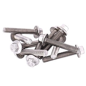 10pcs Flanged Hex Bolts M6 304 Stainless Steel Screws Washer Head Bolts Fastener Passivation Surface Finish Silver (M6 × 35mm)