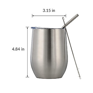 DAISY'S FINDINGS 12 oz Tumbler With Lid And Straw - Stainless Steel & Leak-Proof Tumbler for Hot & Cold Drinks - Insulated Cups for Wine, Coffee, Champaign & More - Silver