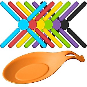 6 Pack Non-Slip Foldable Silicone Trivets, SourceTon Collapsible Cross Design Silicone Trivets in Cute Colors, Silicone Pot Holder, Hot Pad, Pot Holder, Free Bonus Spoon Rest/Balloon Whisk Rest