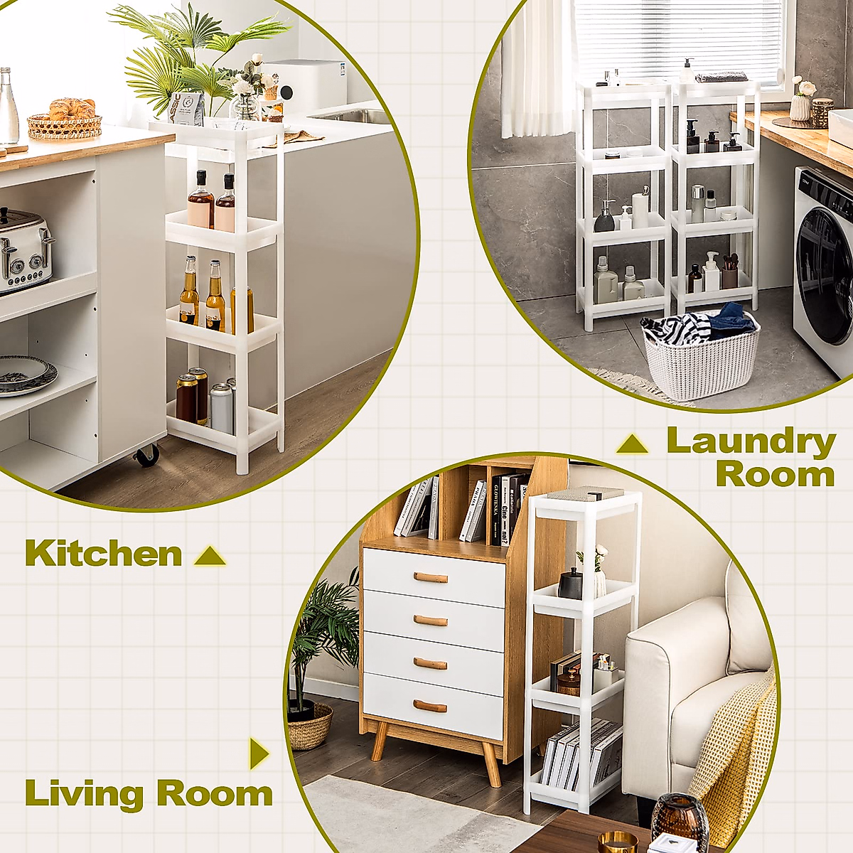 S AFSTAR 4 Tier Plastic Storage Shelf Rack Set of 2, 39-Inch Tall Floor Storage Shelving with Drainage Holes, Plastic Narrow Shelves for Small Space, Multipurpose Shelving Unit for Bathroom Laundry