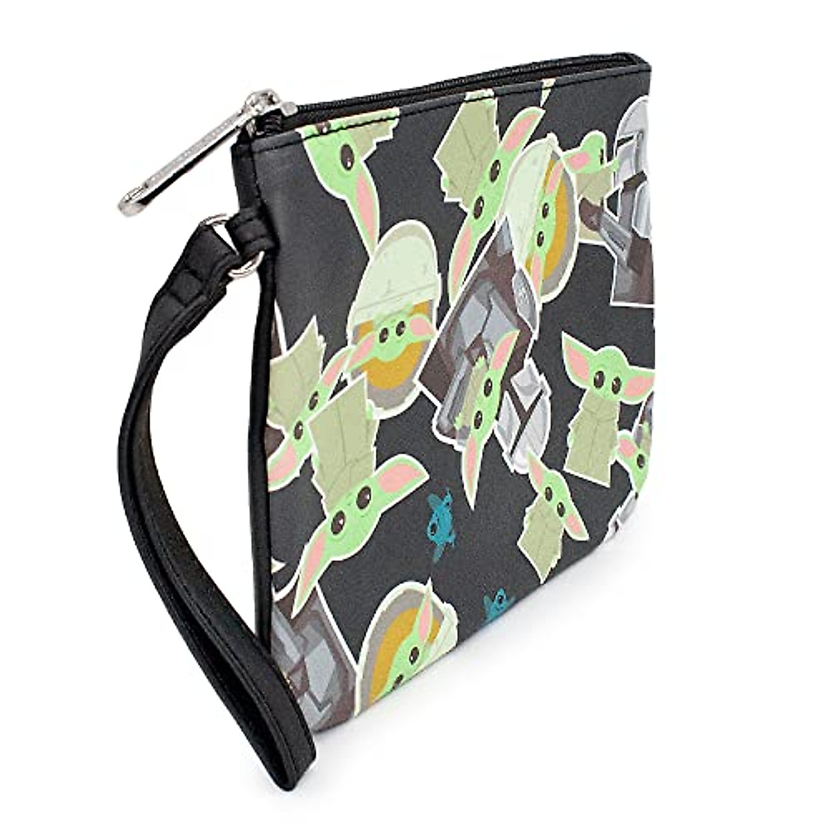 Buckle Down Star Wars Wallet, Single Pocket Wristlet, The Mandalorian The Child and Frog Icons Navy, Vegan Leather