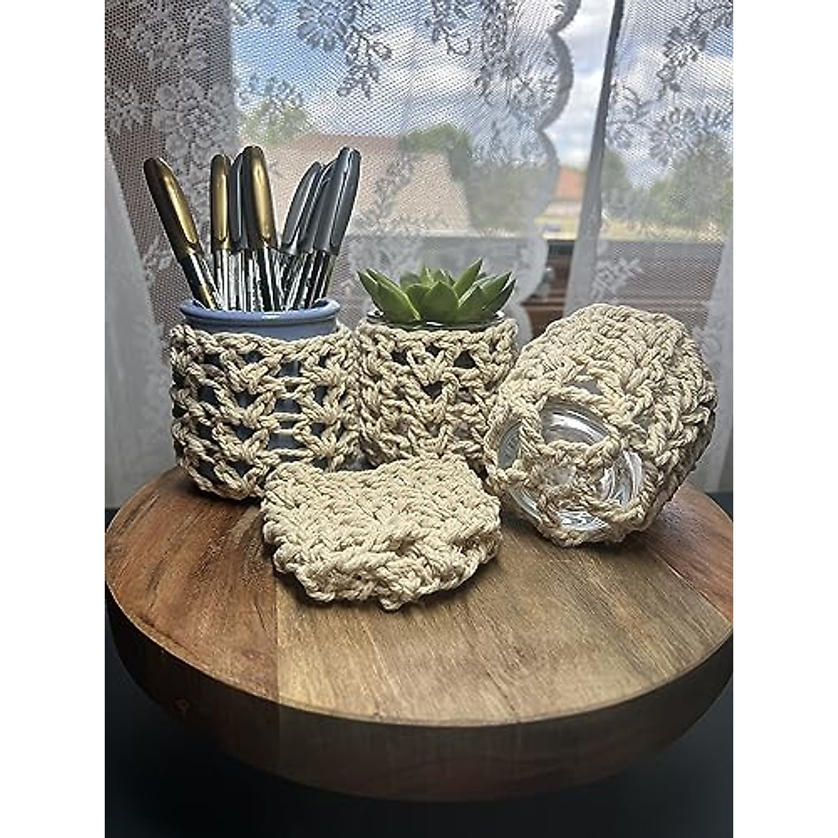 4 Jar Cozies/Sleeves/Jackets/Huggers That Fit Yogurt Jars and Dessert Jars Like Oui Yogurt Jars, La Fermiere Yogurt Jars, Nounos Yogurt Jars - Handmade in USA – All Natural Eco Materials - 4 pc set