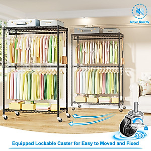 FUTASSI P8 Rolling Clothes Rack，Heavy Duty Clothing Racks for Hanging Clothes，Freestanding Garment Rack with Lockable Wheels，Portable Clothing Rack 45" W x 14" D x 80" H，Max Load 420LBS，Black