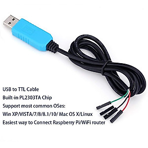 EVISWIY PL2303TA USB to TTL Serial Cable Debug Console Cable for Raspberry Pi 3 Pack