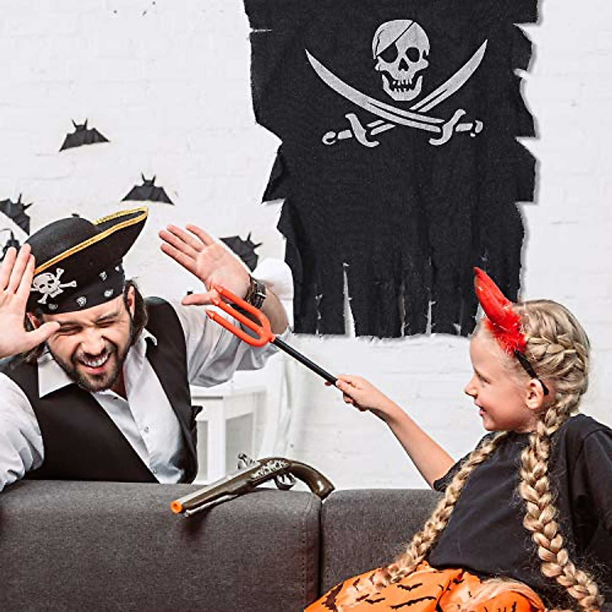 2 Pieces Halloween Pirate Flag 3 x 2.5 Feet Jolly Roger Flag Weathered Pirate Flag Retro Pirate Creepy Ragged Flag Skull Bones Pirate Banner for Halloween Decorations, Pirate Party, Kids Room Decor