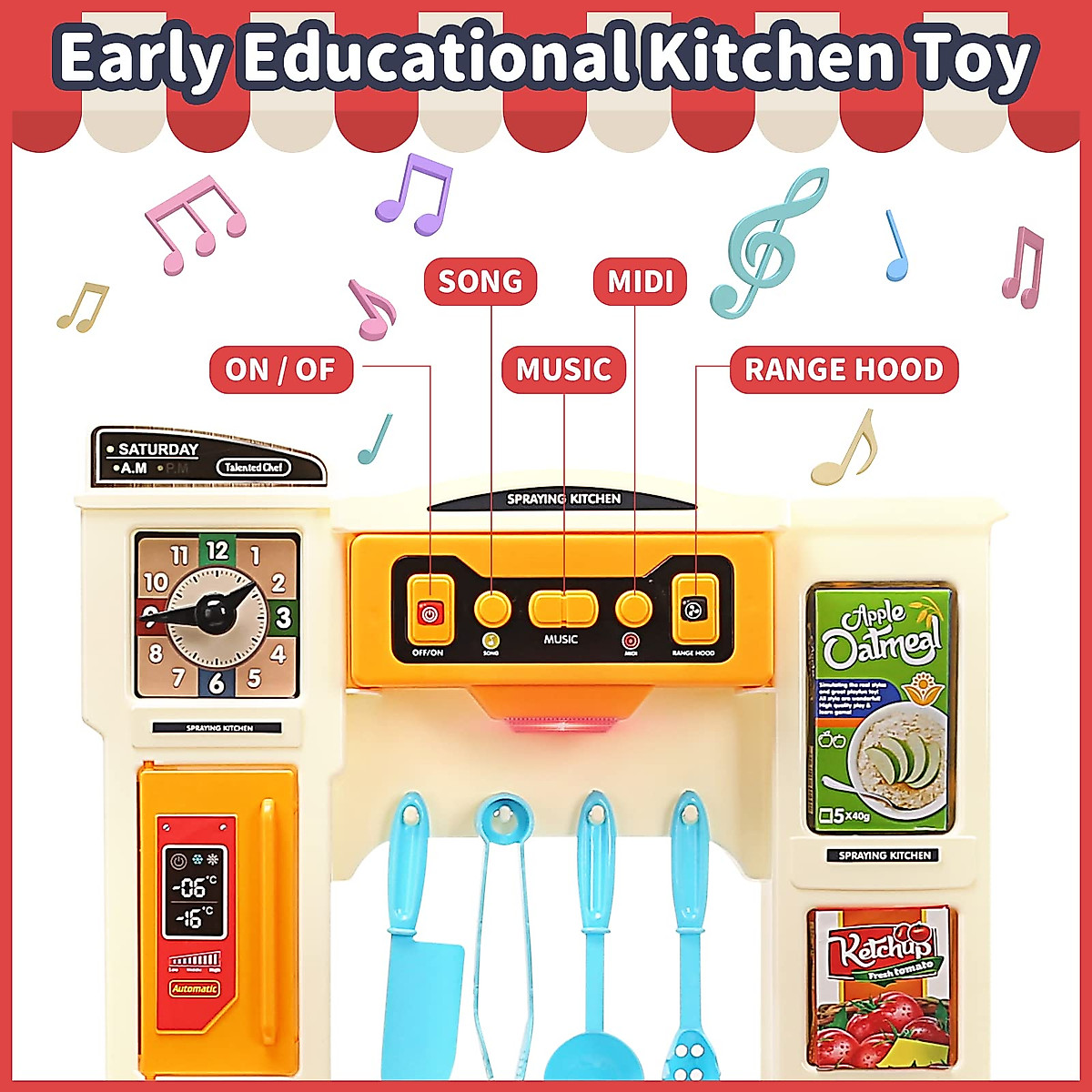 CUTE STONE Play Kitchen, Kids Kitchen Playset with Real Sounds & Lights, Pretend Play Food Toys, Play Sink, Cooking Stove with Steam, Toddler Kitchen Toy Gift for Boys and Girlis (Blue)