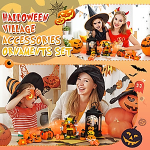 Barydat 18 Pcs Halloween Village Accessories Set Halloween Miniature Figurines Decoration Ornaments Pumpkin House Pumpkin Statues LED Pumpkin Spiderweb Halloween Crafts DIY Garden Table Decor