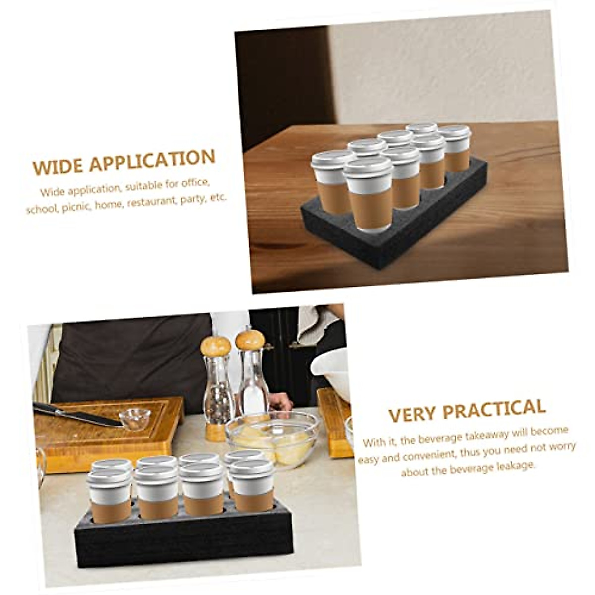 ULTECHNOVO 2pcs Milk Tea Cup Holder Cup Trays Takeout Cup Tray Beverage Takeout Bag Drink Carrier Tray Gray Espresso Cup Multi-Hole Cup Holders Coffee Pearl Cotton Cups and Plates re-usable
