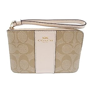 Coach Signature PVC Leather Corner Zip Wristlet, Light Khaki, Chalk