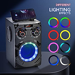 Bluetooth Speakers, 60W Loud Wireless Stereo Speaker with Subwoofer Deep Bass, Bluetooth 5.0, FM Radio, Colorful Lights, 8000mAh Battery, Portable Outdoor Big Speaker for Home Party Garden Gifts