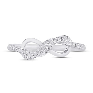 1/8 Carat Natural Diamond Infinity Ring for Women in 14k White Gold (H-I, I1-I2, cttw) Size 7 by Belantina