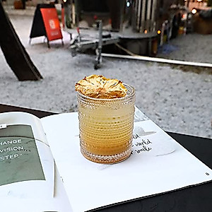 Bandesun Romantic Water Glasses, 12 oz Hobnail Drinking Glasses Set 6, Embossed Vintage Glassware Set for Beer, Cocktail, Soda, Beverage clear