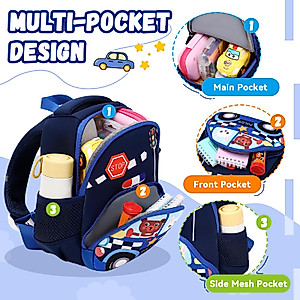 MUSEVOS Cartoon Toddler Backpack for Kids 1-3, Mini Toddler Backpack Boys 2-3 Year Old Girls, Mini Neoprene Preschool Backpack for Kids with Anti-lost Safety Leash for Daycare Outdoor