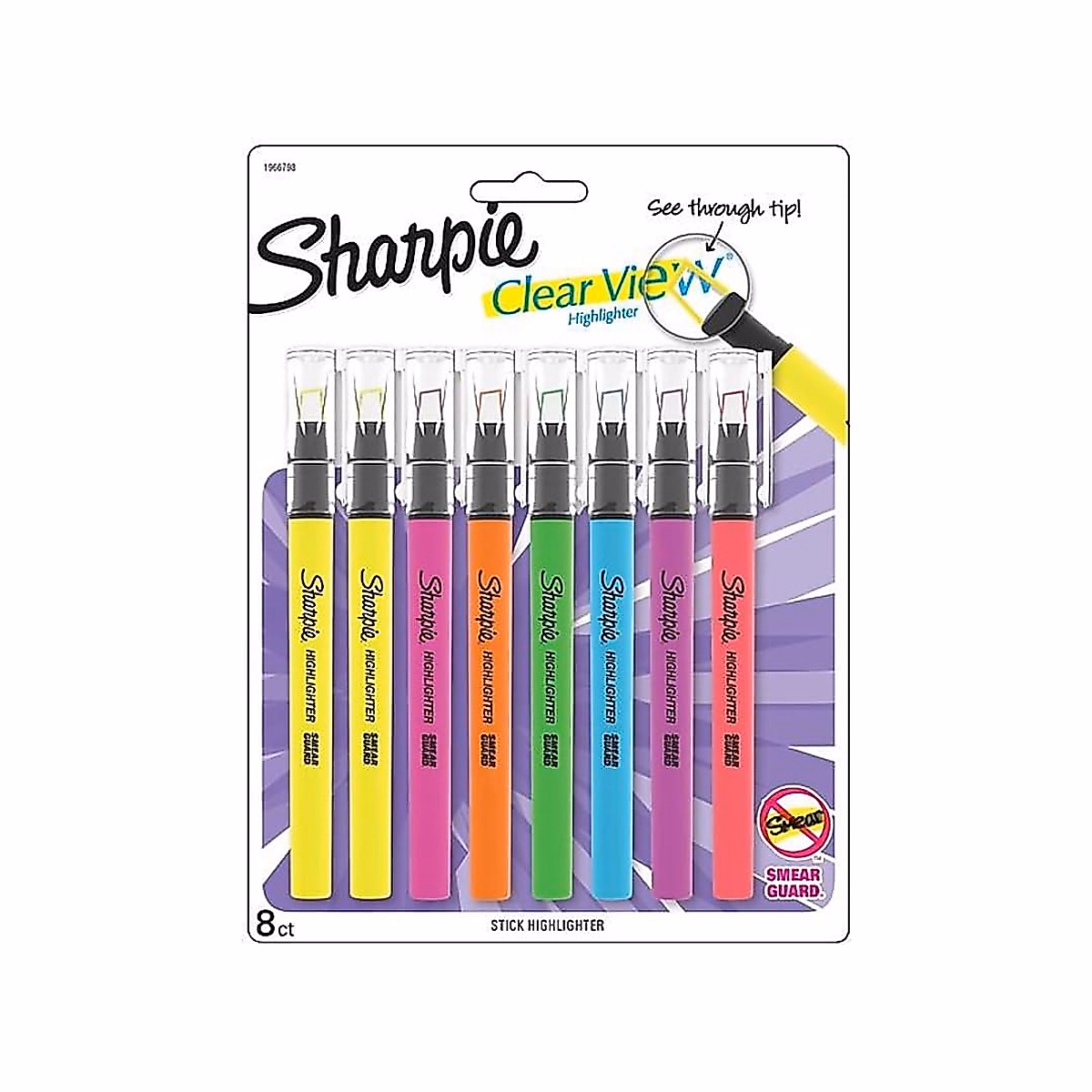 SHARPIE Highlighter, Clear View Highlighter with See-Through Chisel Tip, Stick Highlighter, Assorted, 8 Count