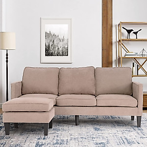 PayLessHere Futon Sofa Couch L Shaped Couch Convertible Sectional Sofa Small Sofa Fabric Sofa for Small Living Room, Apartment and Small Space,Tan