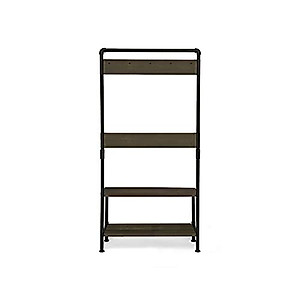 Christopher Knight Home Kay Indoor Industrial Acacia Wood Bench with Shelf and Coat Hooks, Gray Finish, Rustic Metal