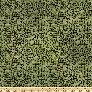 Lunarable Alligator Fabric by The Yard, Realistic Style Digital Illustration of Crocodile Reptile Animal Skin, Decorative Fabric for Upholstery and Home Accents, 3 Yards, Green Olive