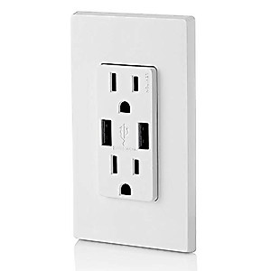 Leviton T5632-W 15-Amp Charger/Tamper Resistant Duplex Receptacle, 1-Pack, White