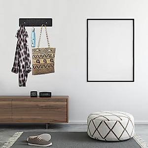 Key Holder Wall Mount, Metal Key Hooks for Wall, Key Hanger with 6 Hooks Keys Rack Organizer Self Adhesive Home Decor for Entryway Front Door Hallway Office, 9.6inch, Matt Black