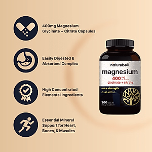 Magnesium Complex 400mg Supplement, 300 Capsules | Magnesium Glycinate + Citrate Elemental Forms – Essential Minerals for Heart, Muscle, & Digestion Support – Non-GMO & No Gluten