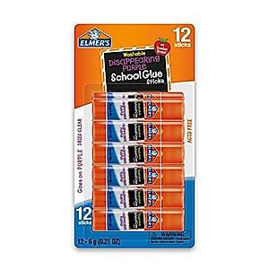 Elmer's Disappearing Purple School Glue Sticks, Washable, 6 Grams, 12 Count & Disappearing Purple School Glue Sticks, Washable, 22 Grams, 3 Count