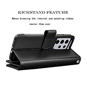 NJJEX Wallet Case for Samsung Galaxy S21 Ultra 5G, for Galaxy S21 Ultra Case 6.8", [9 Card Slots] PU Leather ID Credit Holder Folio Flip [Detachable] Kickstand Magnetic Phone Cover & Lanyard [Black]