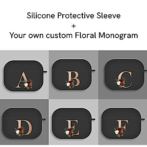 Custom Monogram Airpods Case with Keychain - for AirPods 1/2 / 3 / Pro/Pro 2 - Shockproof Silicone Initials Airpods Case, Gift for her, Women's Unique Personalized Floral Flower Airpod Case Cover