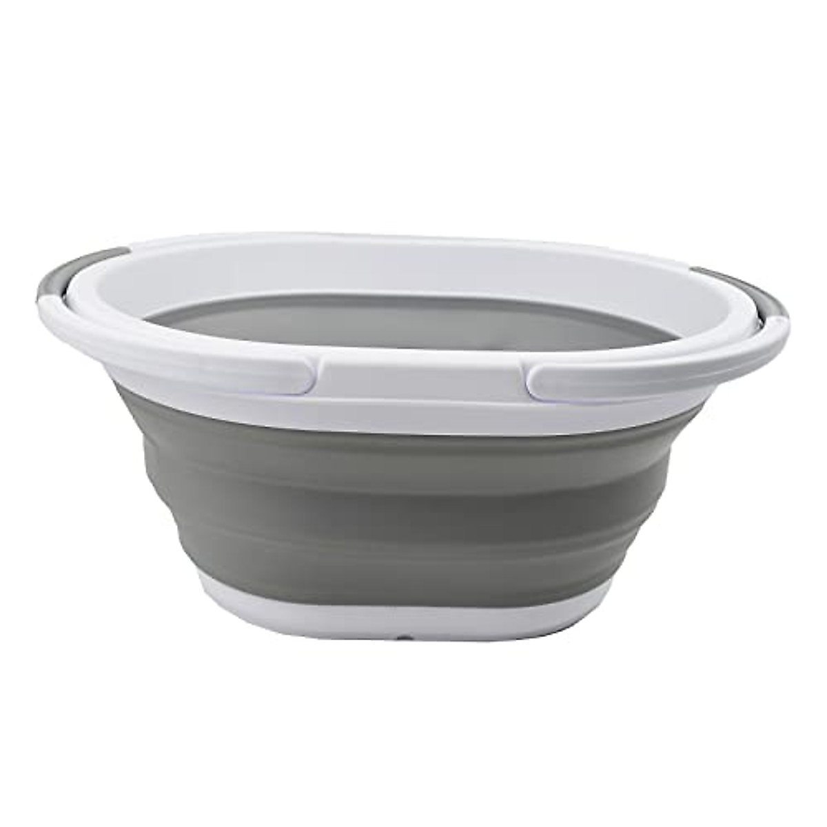 SAMMART 11L (2.9 Gallon) Collapsible Basket with Handle - Portable Outdoor Picnic Basket / Crater - Foldable Shopping Bag - Space Saving Storage Container (Lake Green + Grey)