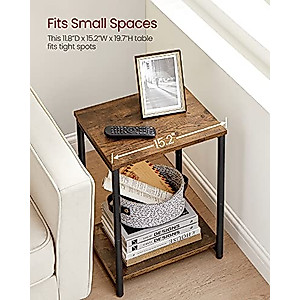 VASAGLE Side Table, Small End Table, Nightstand for Living Room, Bedroom, Office, Bathroom, Rustic Brown and Black ULET271B01, 5.7 " L X 11.8 " W X 19.7 " H