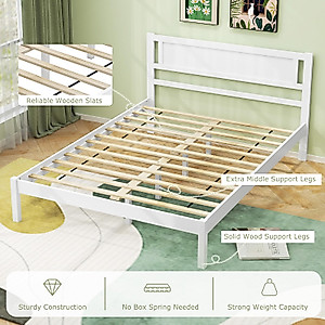 Giantex Wood Full Size Bed Frame with Headboard, Modern Solid Wood Platform Bed with Wooden Slats Support, No Box Spring Needed, Easy Assembly, Full Bed Frame for Kids, Teens, Adults, White