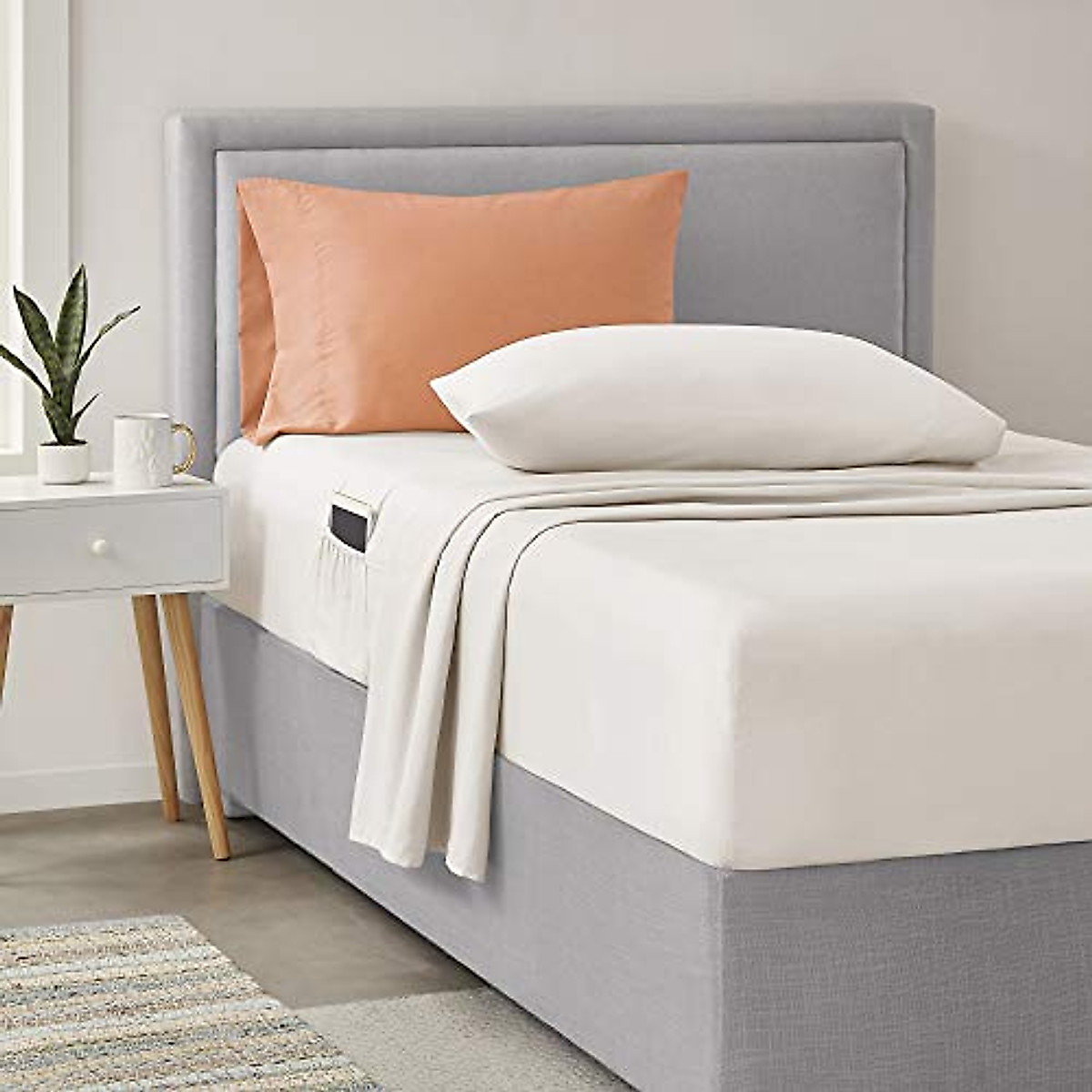 Comfort Spaces Bed in A Bag - Trendy Casual Design Cozy Comforter with Complete Sheet Set with Side Pocket, All Season Cover, Matching Shams, Twin(66"x90"), Gloria, Damask Coral 6 Piece