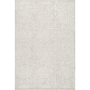 nuLOOM Joanna Hand Hooked Wool Tiled High Low Textured Area Rug, 8' x 10', Ivory