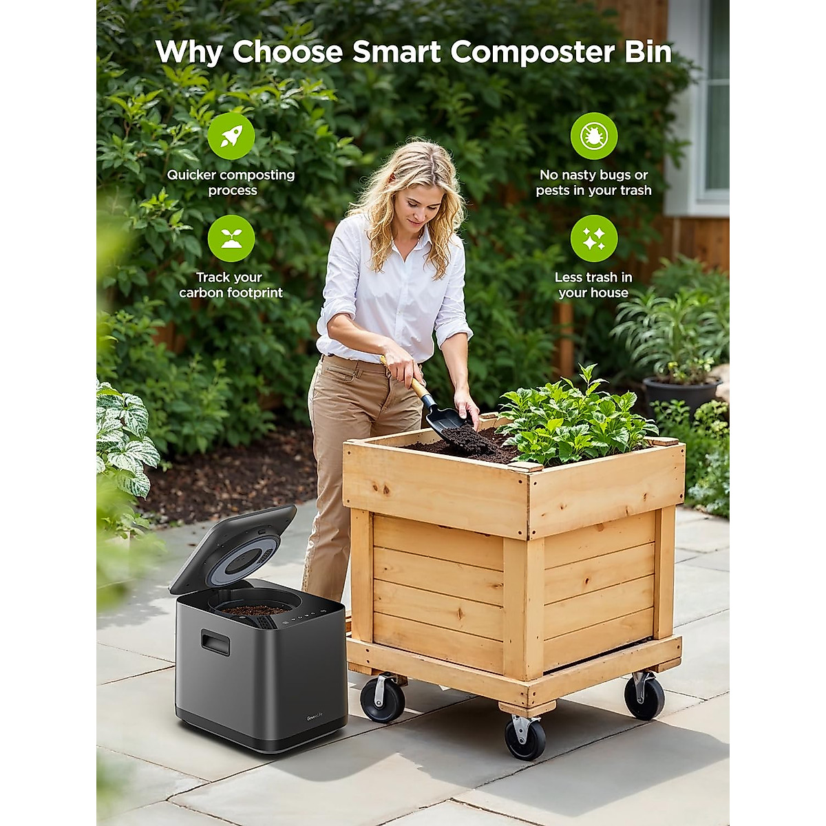 GoveeLife Smart Electric Composter for Kitchen, 3L Compost Bin Indoor with App & Voice Control, Auto-Cleaning, 3 Modes, Turn Food Waste to Fertilizer for Garden, Food Waste Compost Machine