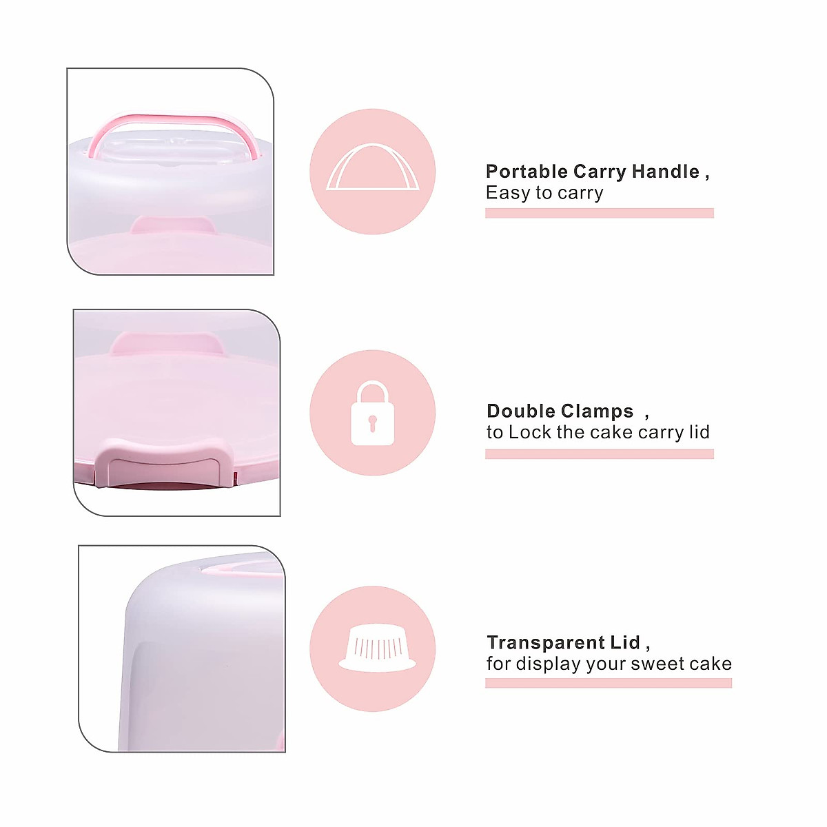 SETLUX 10in Plastic Cake Carrier with Handle, Round Cake Holder with Lid Pink Cake Container for 6in/8in/10in Cake(purple)