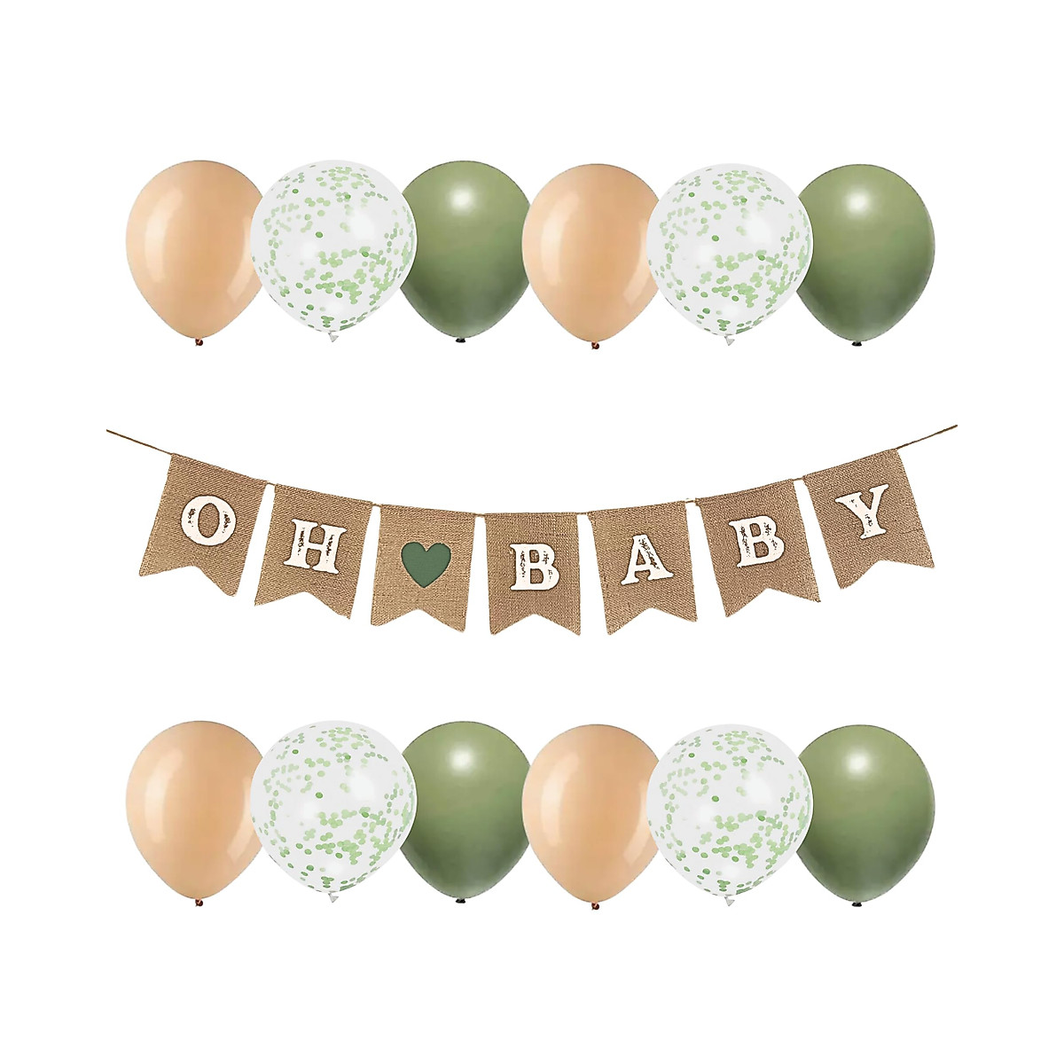 Gender Neutral Baby Shower Decorations & Decor Set: Oh Baby Burlap Banner, Sage Green, Nude & Confetti Balloons - Ideal for Boy, Girl Reveal Party & Welcome Baby Sign Garland Backdrop Decoration
