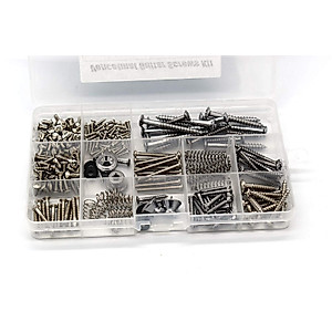Vencetmat Guitar Screws Kit, Guitar Hardware Luthier Parts-kit for Tele/Strat/SQ,Switch,Tuner,Machine Head, Neck Plate,Pickguard,Guitar Strap End Pins,Pickup,Bridge,Guitar DIY Kit(Metric, Chrome)
