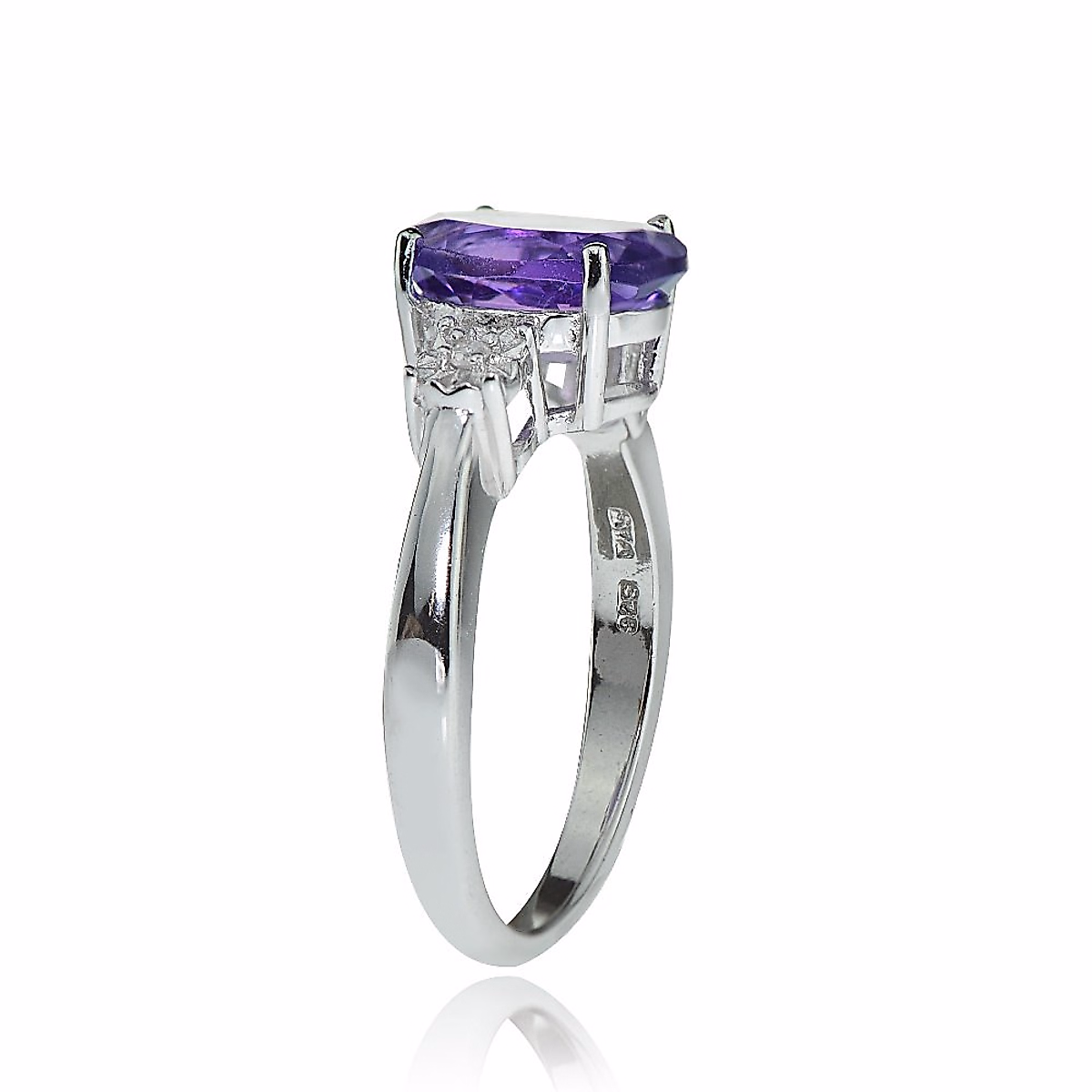 Ice Gems Sterling Silver African Amethyst and Oval Ring, Size 10