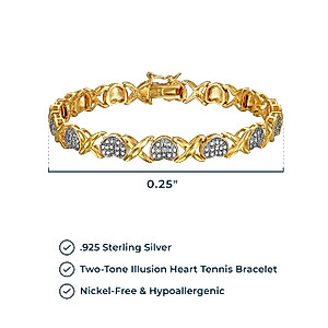 MORGAN & PAIGE Cubic Zirconia Tennis Bracelet For Women - 18K Two Tone Yellow Gold XO Heart Bracelet With 925 Sterling Silver & Diamond Accent - 7-1/4"