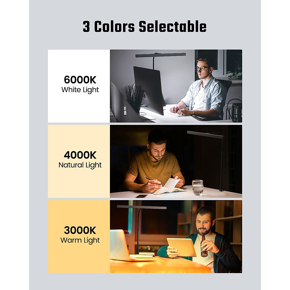 SUPERDANNY LED Desk Lamp for Office Home, Eye-Caring Desk Light with Adjustable Gooseneck, 12W Touch Control Dimmable Brightness, Architect Clamp Lamp with USB Adapter for Reading Study Workbench