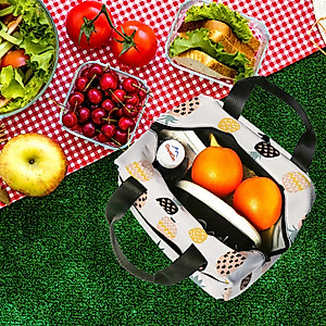 Lunch Bag, Cute Kids Reusable Cooler Lunch Tote Bag Insulated Leakproof Lunch Box Container with Front Pocket for Girls Boys School Work Picnic (Whte Pineapple)