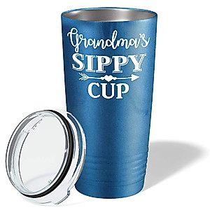 Grandmas Sippy Cup Gift for Women Birthday Blue Glitter 20 oz Stainless Steel Tumbler with Lid Insulated Cup