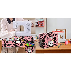 Kathyboom Milk Cow Sewing Machine Dust Covers & Mat for Table with Pockets Durable Sewing Machine Pad Dust Resistant Sewing Machine Dust Cover Easy to Clean Christmas Decor