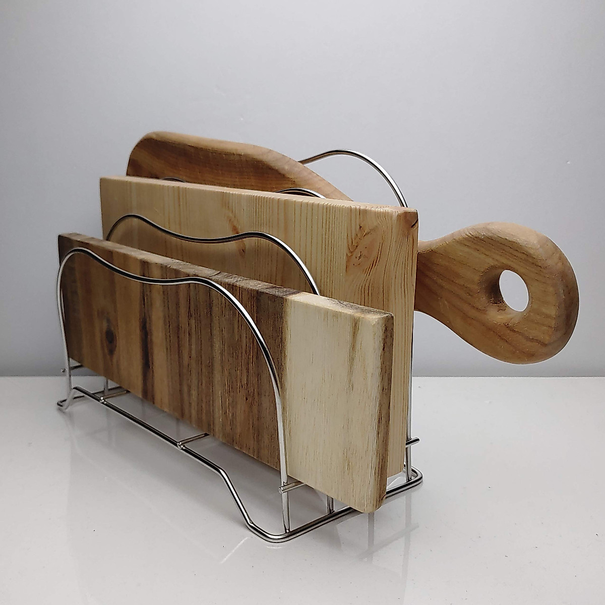 LENITH Stainless Steel Wire Cutting Board Holder, Cutting Board Rack Organizer Kitchen (Large)