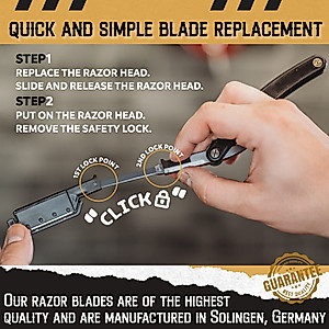 Straight Edge Razor for Men with 20+1 Easy to Use Disposable Blade Heads, Patented Shaving Razor Handle for Beard and Hair, Black Handle