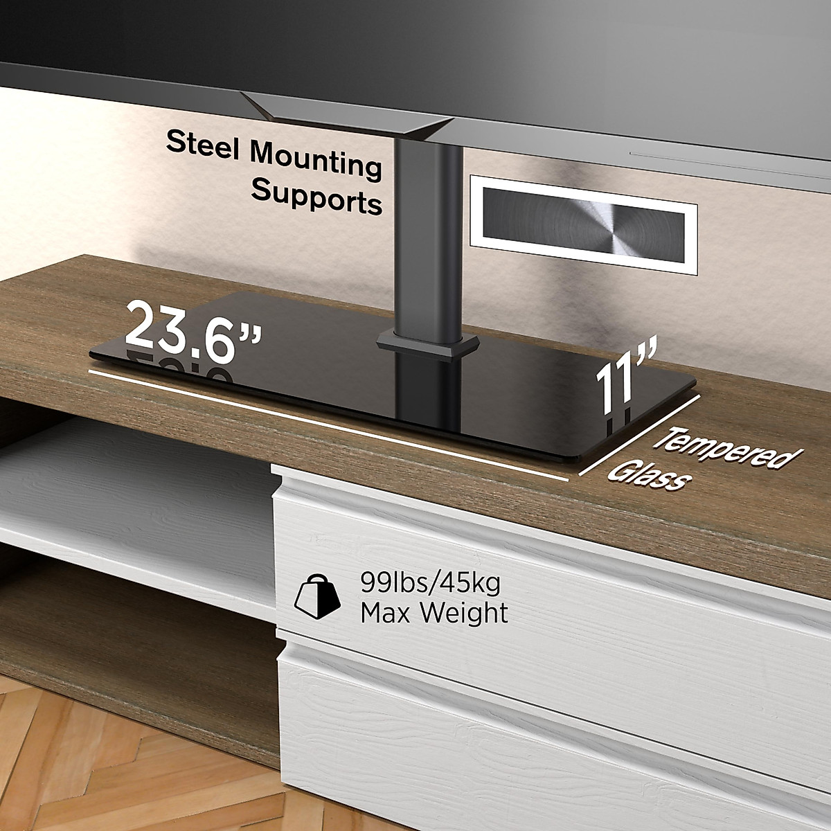 ProMounts Universal Swivel Table TOP TV Stand, Height-Adjustable Bracket for 37-72 Inch LED LCD OLED Plasma Flat and Curved TV Screens Holds Up to 99 lbs, Max VESA 600x400