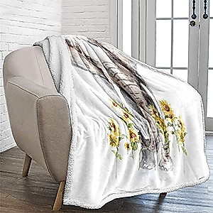 Elephant Sunflower Sherpa Fleece Throw Blanket, Elephant Gifts for Women Adults, Super Soft Elephant Blankets for Women Birthday, Warm Cozy Plush Bed Throws Blanket for Couch Sofa 60"x80"