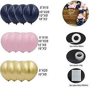 Navy Blue Baby Pink Balloon Arch Garland Kit-124pcs, 4 Sizes Navy Blue Balloons Baby Pink Balloons-Party Decorations for Baby Shower, Bridal Shower, Birthday Party, Graduation, Celebrations